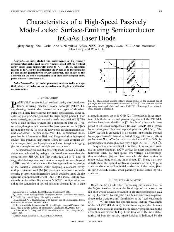(PDF) Characteristics of a high-speed passively mode-locked surface-emitting semiconductor ...