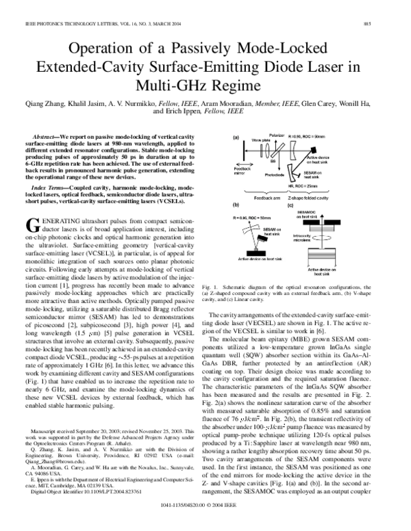 (PDF) Operation of a Passively Mode-Locked Extended-Cavity Surface-Emitting Diode Laser in Multi ...