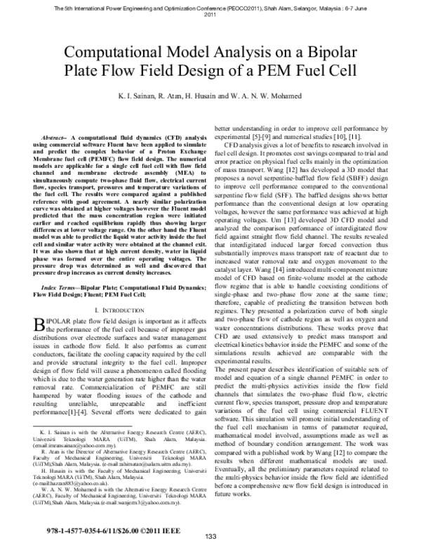(PDF) Computational model analysis on a bipolar plate flow field design of a PEM fuel cell