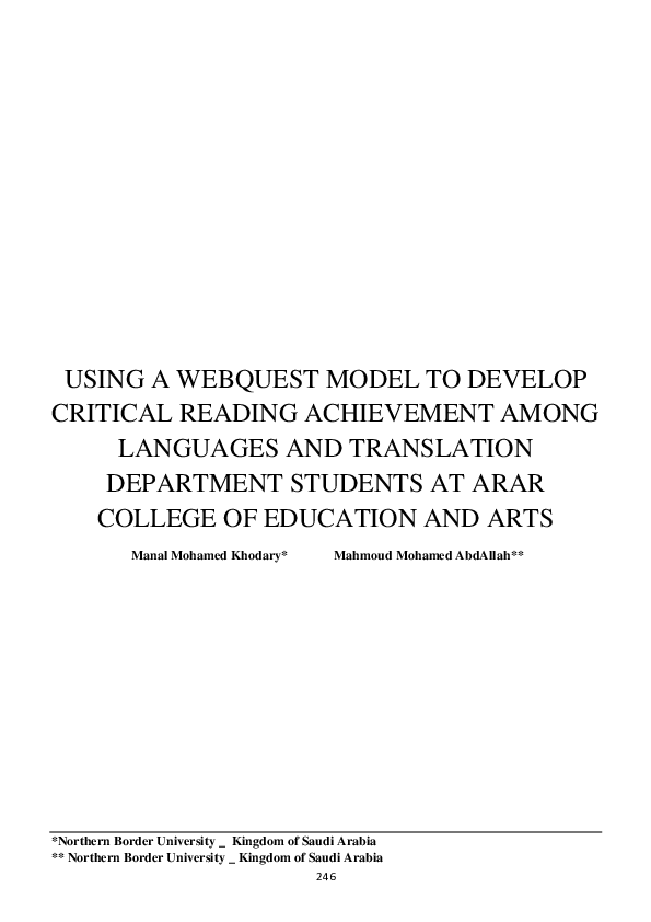 (PDF) Using a Webquest Model to Develop Critical Reading Achievement ...