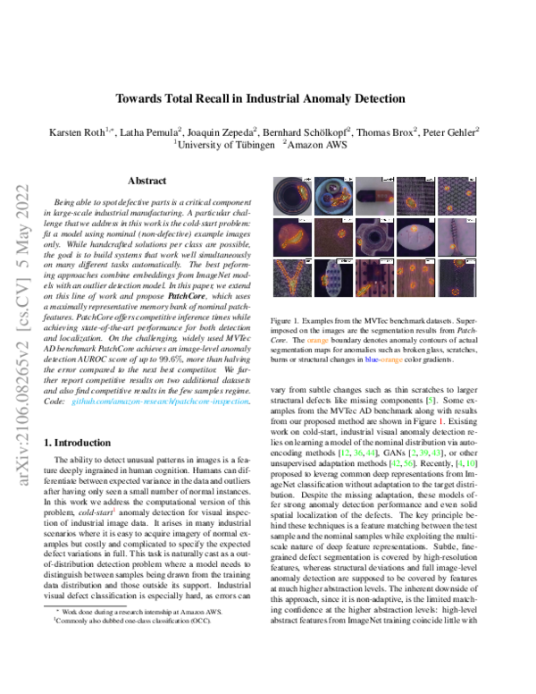 (PDF) Towards Total Recall in Industrial Anomaly Detection