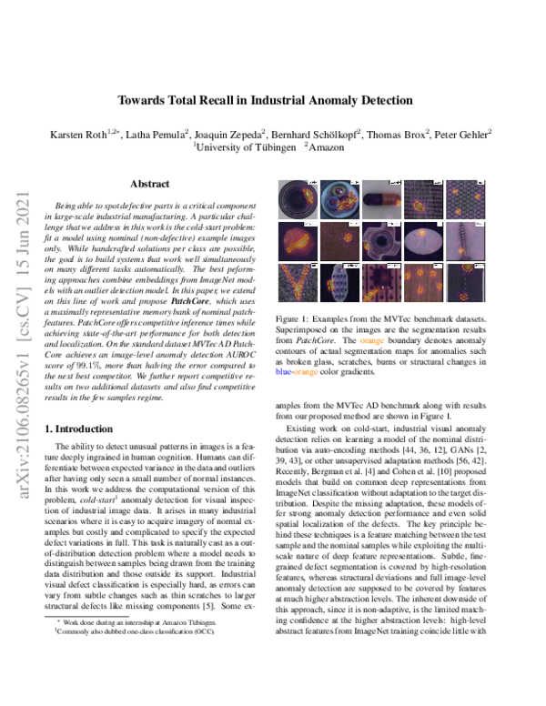 (PDF) Towards Total Recall in Industrial Anomaly Detection