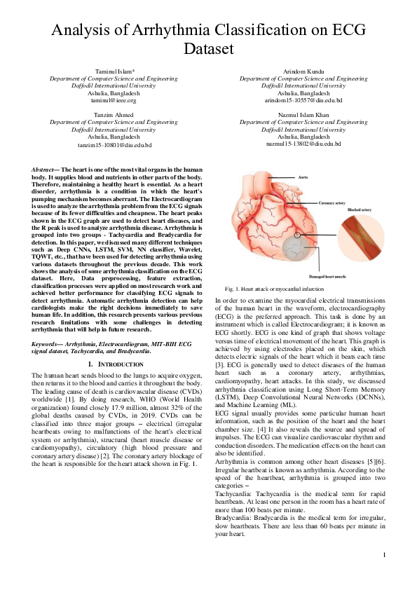 Pdf Analysis Of Arrhythmia Classification On Ecg Dataset