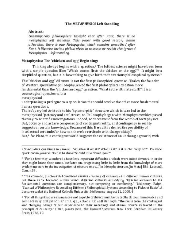 (PDF) the metaphysics left standing