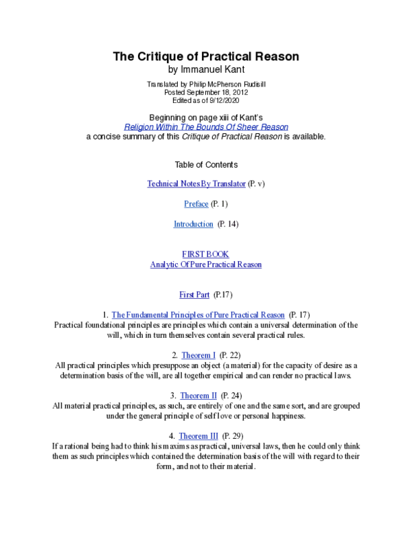 (PDF) the critique of practical reason
