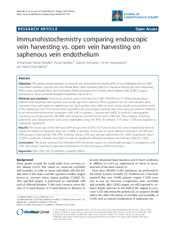 (PDF) Immunohistochemistry comparing endoscopic vein harvesting vs ...