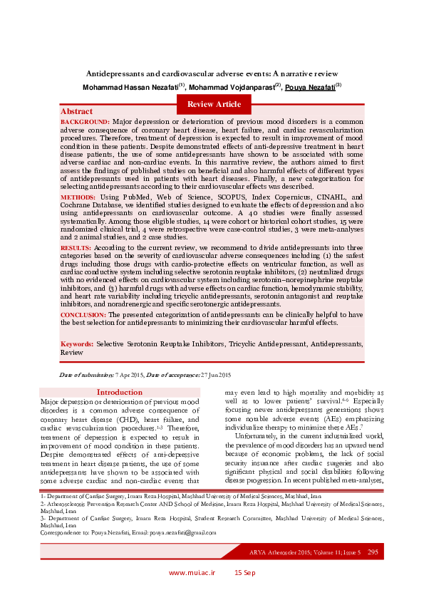 (PDF) Antidepressants and cardiovascular adverse events: A narrative review