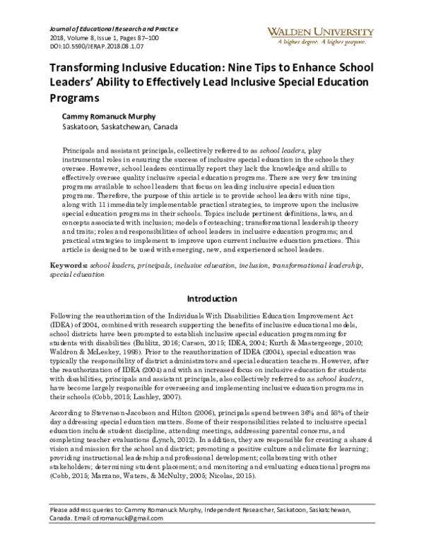 (PDF) Transforming Inclusive Education: Nine Tips to Enhance School ...