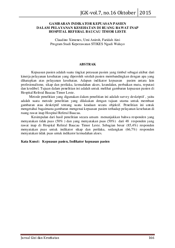 (PDF) Gambaran Indikator Kepuasan Pasien Dalam Pelayanan Kesehatan DI ...