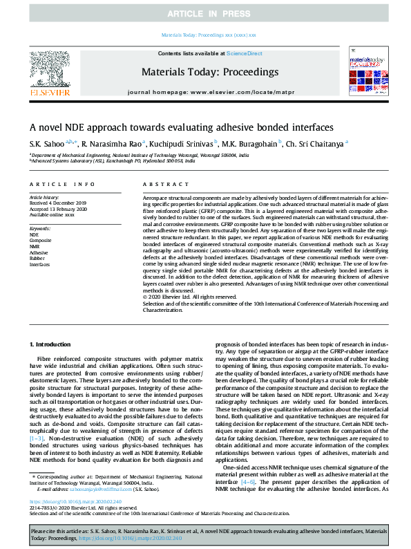 (PDF) A novel NDE approach towards evaluating adhesive bonded interfaces