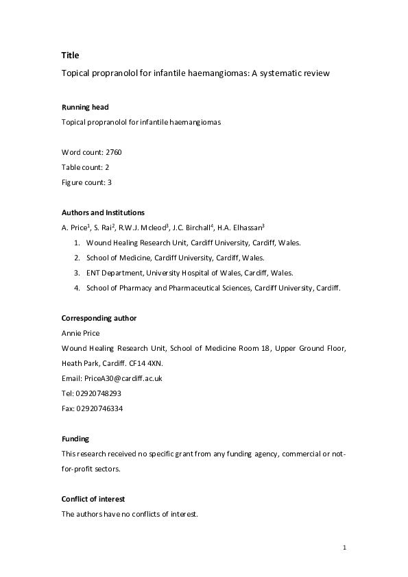 (PDF) Topical propranolol for infantile haemangiomas: a systematic review