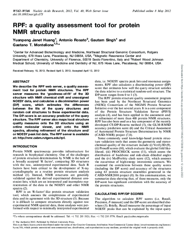 (PDF) RPF: a quality assessment tool for protein NMR structures