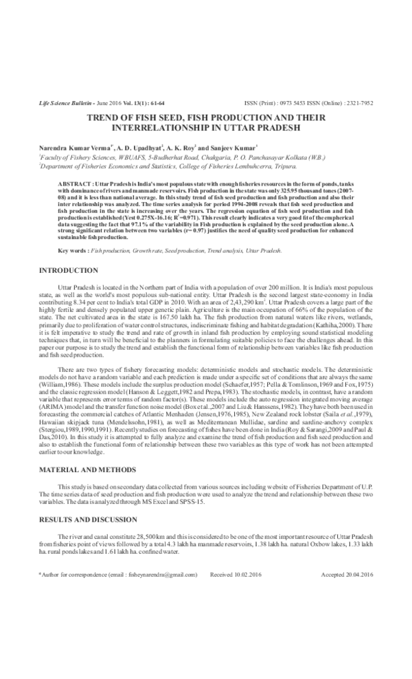 (PDF) TREND OF FISH SEED, FISH PRODUCTION AND THEIR INTERRELATIONSHIP ...