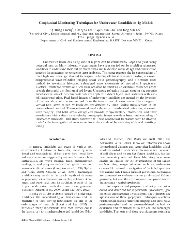 (PDF) Geophysical Monitoring Techniques for Underwater Landslide in 1g Models | hung truong ...