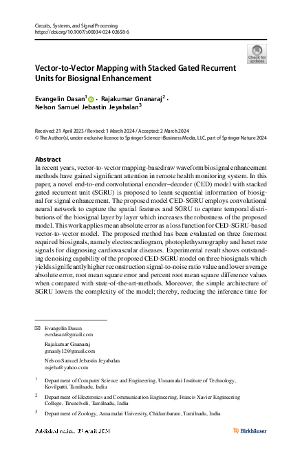(PDF) Vector-to-Vector Mapping with Stacked Gated Recurrent Units for Biosignal Enhancement