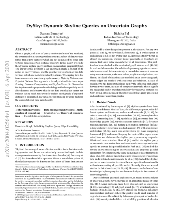 Pdf Dysky Dynamic Skyline Queries On Uncertain Graphs