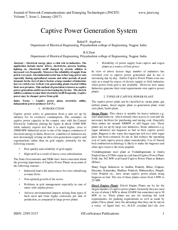 (PDF) Captive Power Generation System