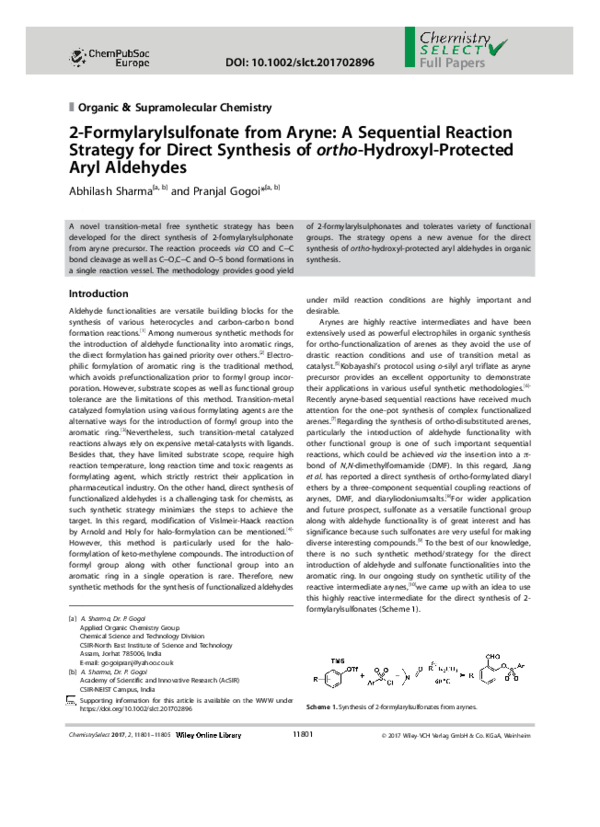 (PDF) 2-Formylarylsulfonate from Aryne: A Sequential Reaction Strategy ...