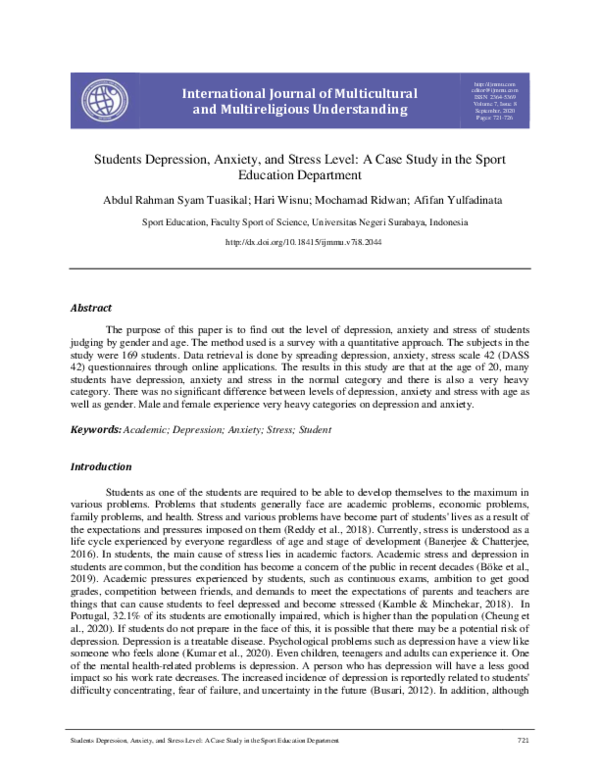 (PDF) Students Depression, Anxiety, and Stress Level: A Case Study in ...