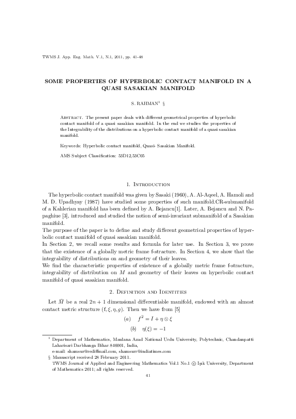 (PDF) Properties of Hyperbolic Contact Manifolds