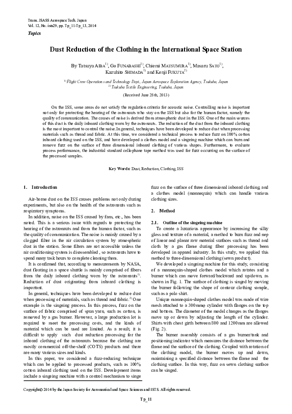 (PDF) Dust Reduction of the Clothing in the International Space Station