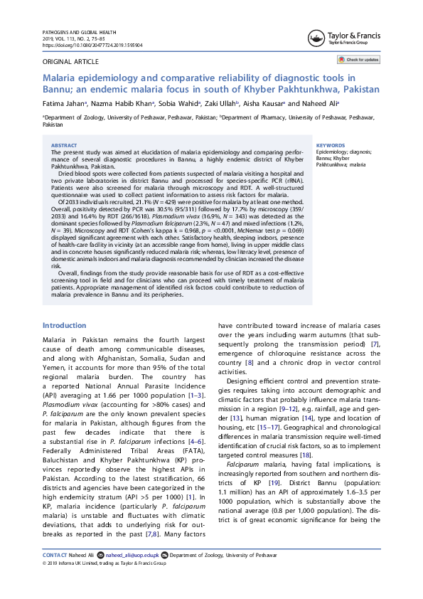 (PDF) Malaria epidemiology and comparative reliability of diagnostic ...