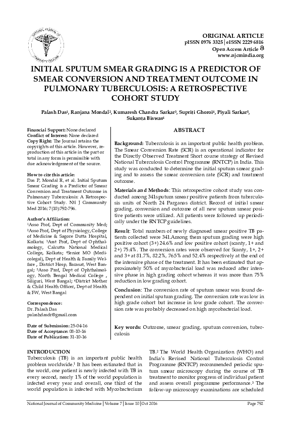 (PDF) INITIAL SPUTUM SMEAR GRADING IS A PREDICTOR OF SMEAR CONVERSION ...