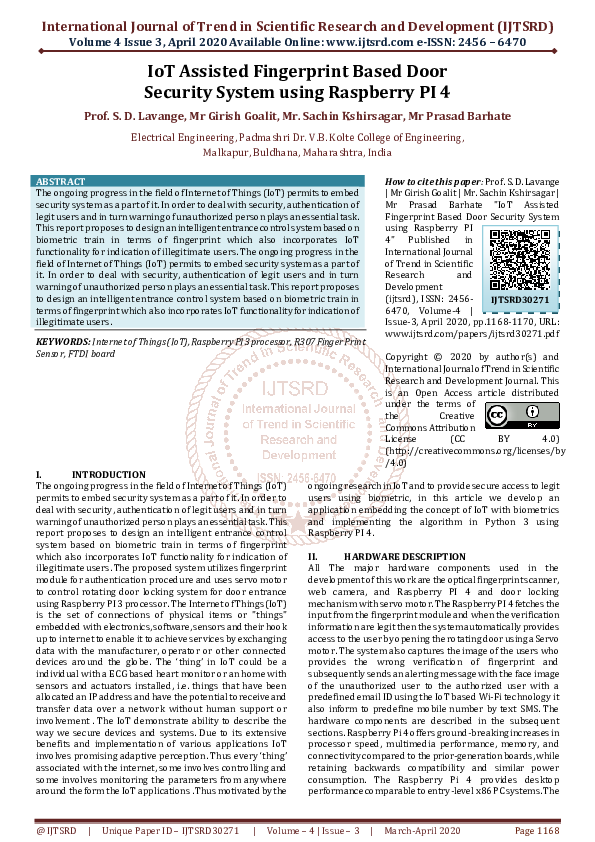 (PDF) IoT Assisted Fingerprint Based Door Security System using Raspberry PI 4