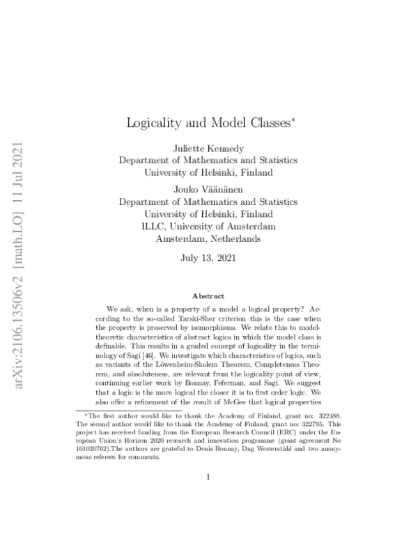(PDF) Logicality and Model Classes