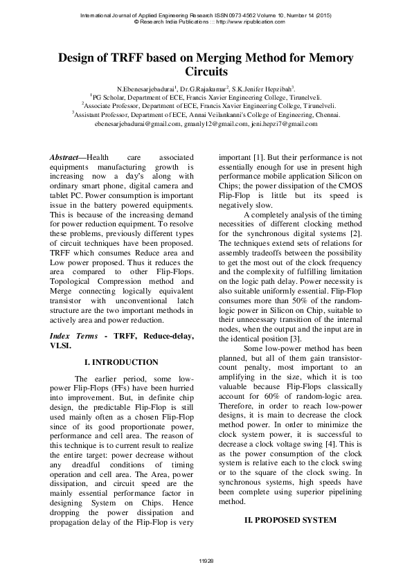 (PDF) Design of TRFF based on Merging Method for Memory Circuits