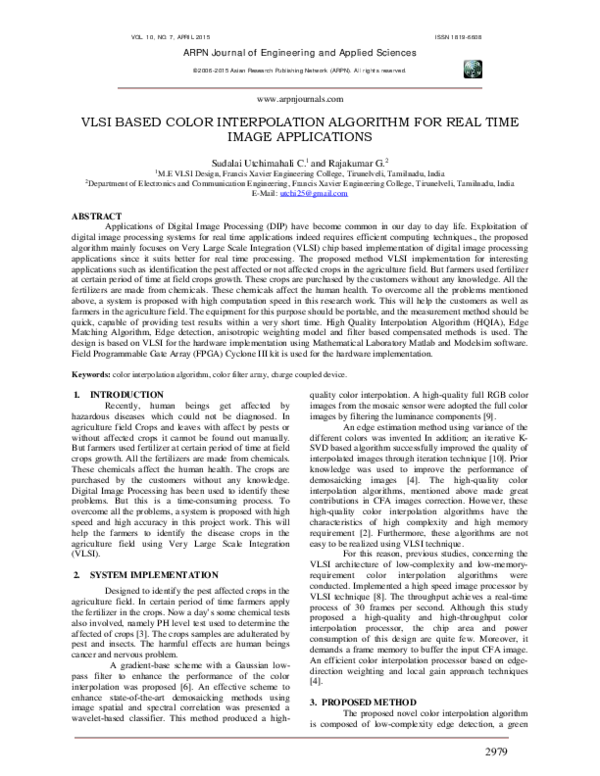 Pdf Vlsi Based Color Interpolation Algorithm For Real Time Image Applications