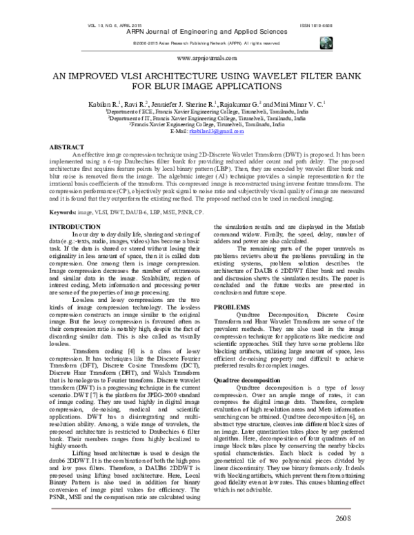 (PDF) AN IMPROVED VLSI ARCHITECTURE USING WAVELET FILTER BANK FOR BLUR ...