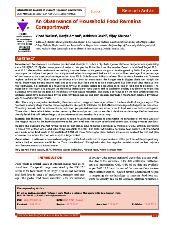 (PDF) An Observance of Household Food Remains Comportment