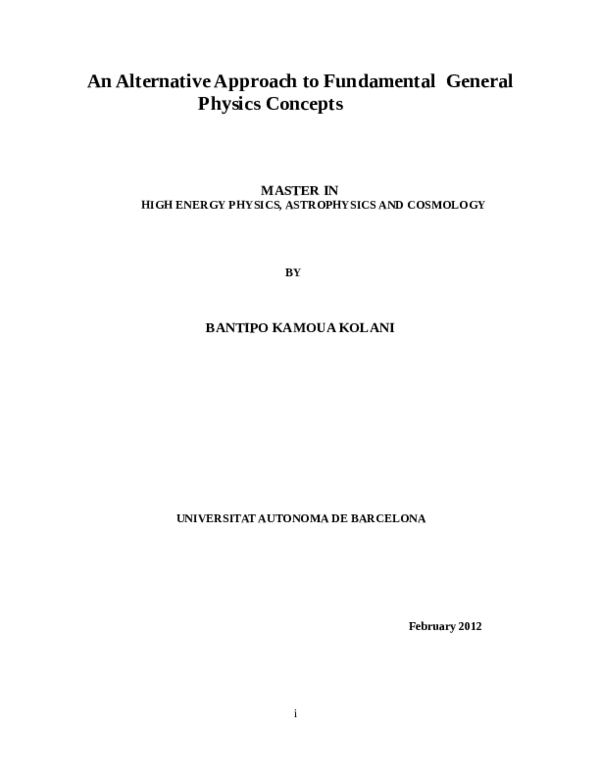 (PDF) An alternative approach to fundamental general physics concepts