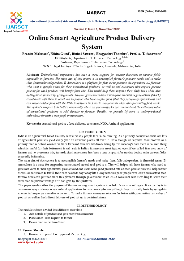 (PDF) Online Smart Agriculture Product Delivery System | Nikita Gund ...