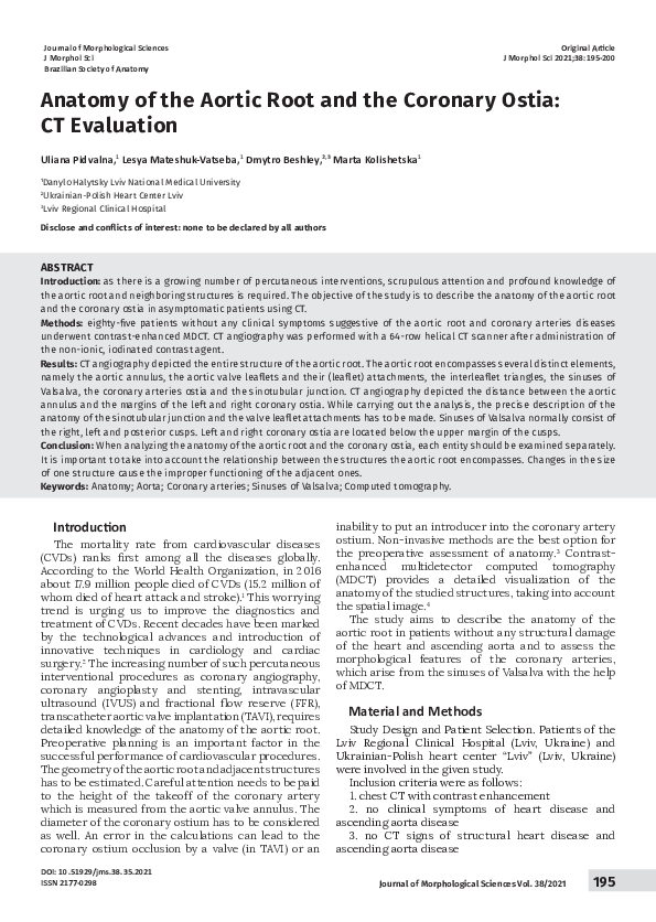 (PDF) Anatomy of the Aortic Root and the Coronary Ostia: CT Evaluation
