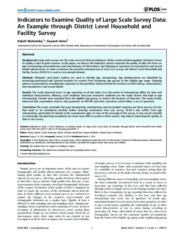 (PDF) Indicators to Examine Quality of Large Scale Survey Data: An ...
