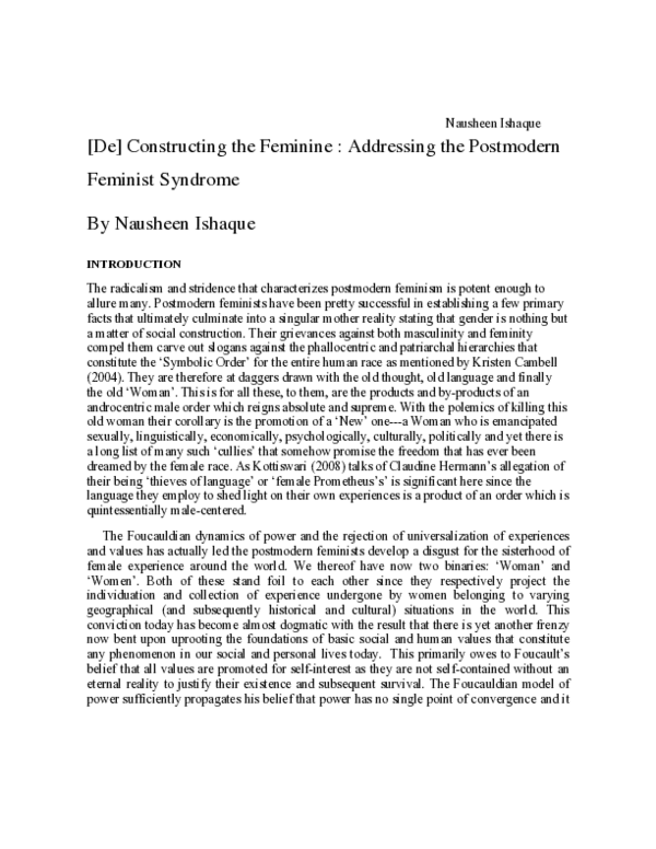 (PDF) [De] Constructing the Feminine : Addressing the Postmodern ...