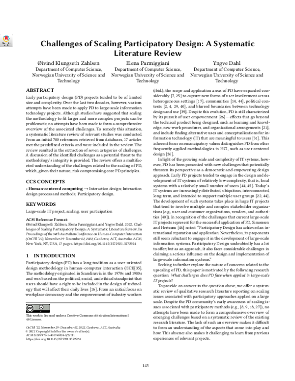 (PDF) Challenges of Scaling Participatory Design: A Systematic ...
