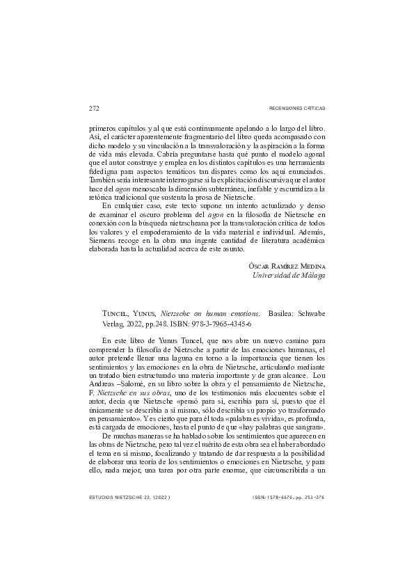 (PDF) Tuncel, Yunus, Nietzsche on human emotions