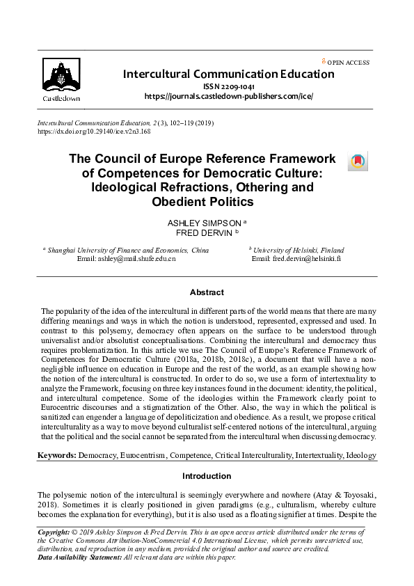 (PDF) The Council of Europe Reference Framework of Competences for ...