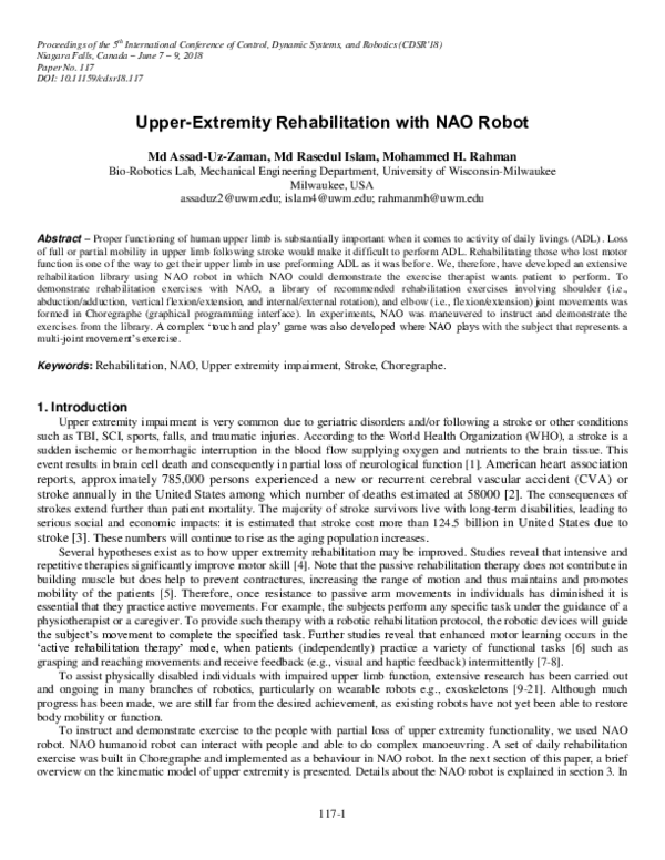 (PDF) Upper-Extremity Rehabilitation with NAO Robot