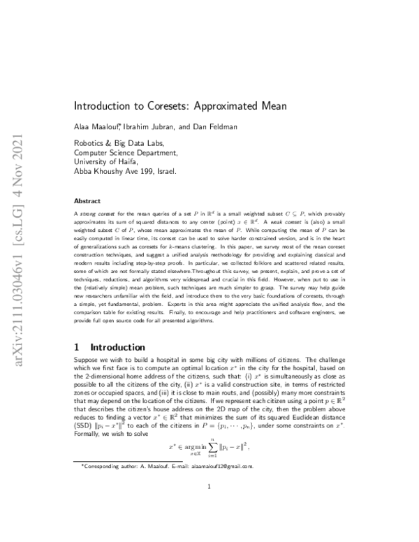 (PDF) Introduction to Coresets: Approximated Mean