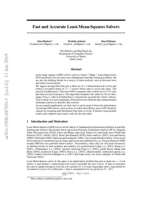 (PDF) Fast and Accurate Least-Mean-Squares Solvers for High Dimensional Data