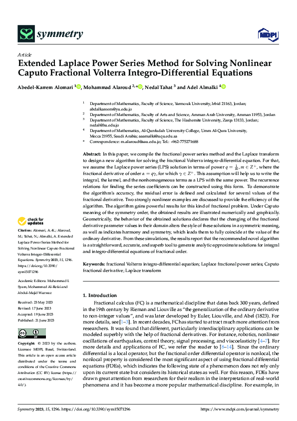 (PDF) Extended Laplace Power Series Method for Solving Non-linear Caputo Fractional Volterra ...