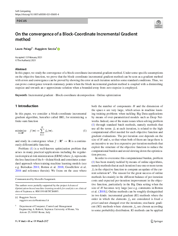 (PDF) On the convergence of a Block-Coordinate Incremental Gradient method