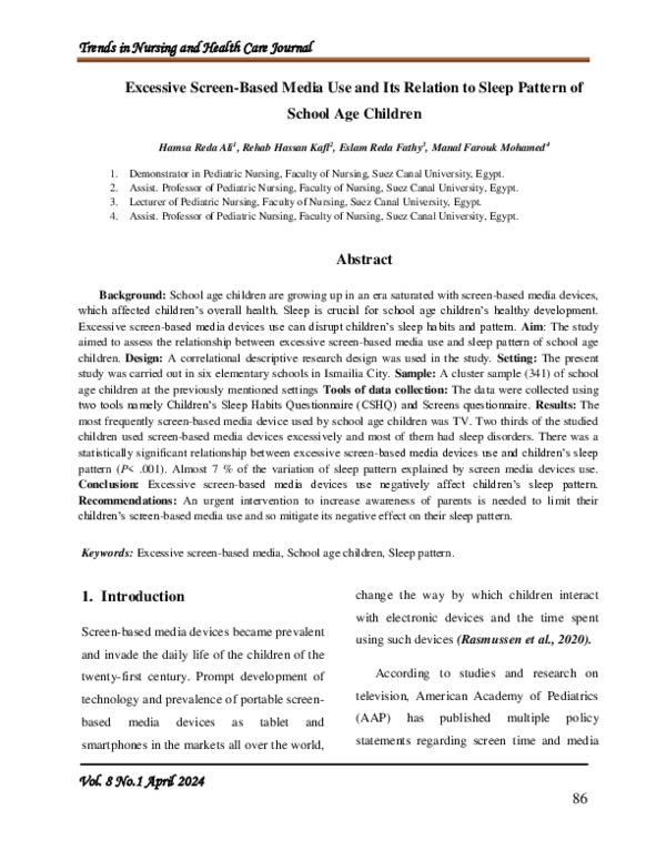 (PDF) Excessive Screen-Based Media Use and Its Relation to Sleep ...