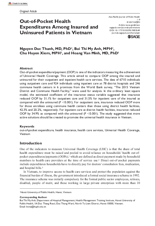 (PDF) Out-of-Pocket Health Expenditures Among Insured and Uninsured ...