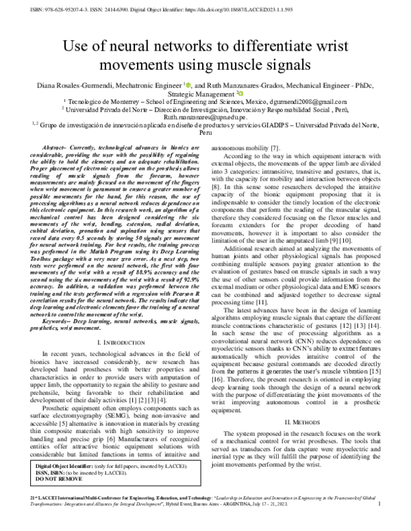 (PDF) Use of neural networks to differentiate wrist movements using ...