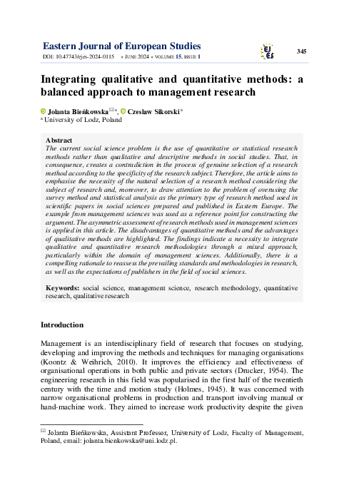 (PDF) Integrating qualitative and quantitative methods: a balanced approach to management research